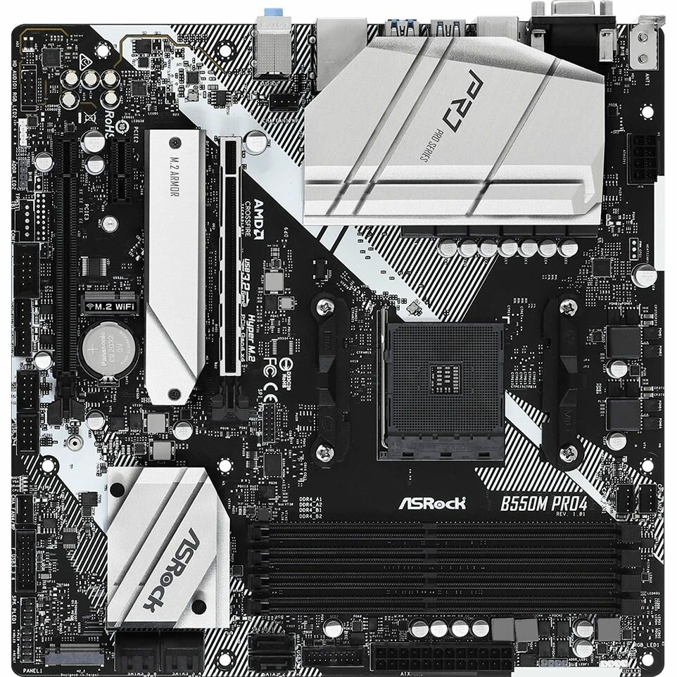 Материнская плата ASRock B550M Pro4, AM4, AMD B550, 4xDDR4, 6xSATA, 2xM.2, 1xPCI-E 3.0 x16, 1xPCI-E 4.0 x16, 1xDisplayPort, 1xHDMI, 1xVGA