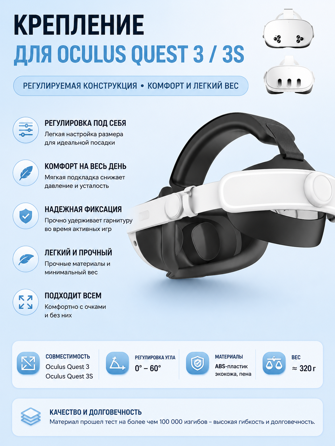 Крепление на голову для VR Oculus Quest 3 и Oculus Quest3s T1