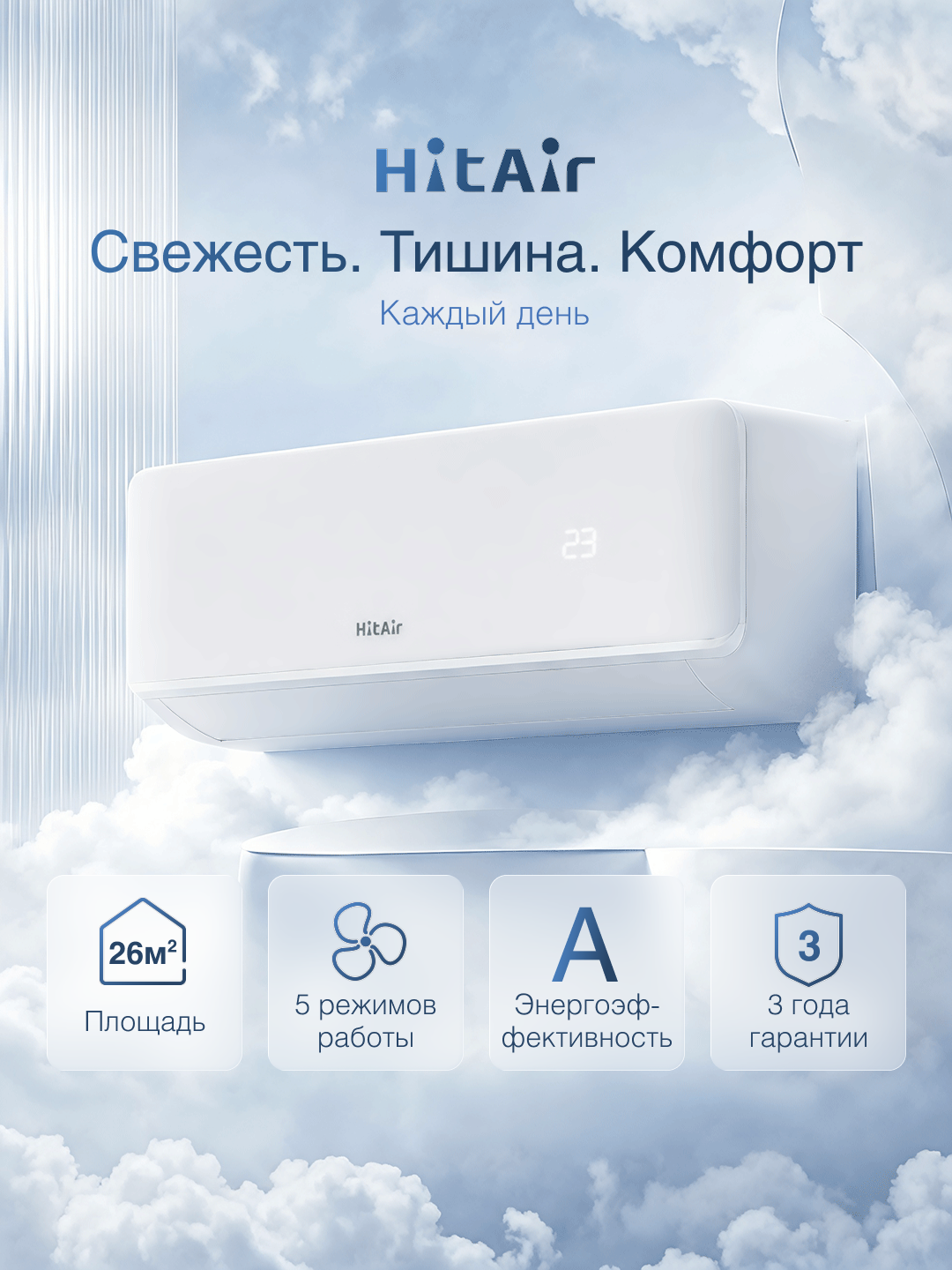 Сплит-система HITAIR HAM-09H/N1 комплект, 5 скоростей, дистанционное управление