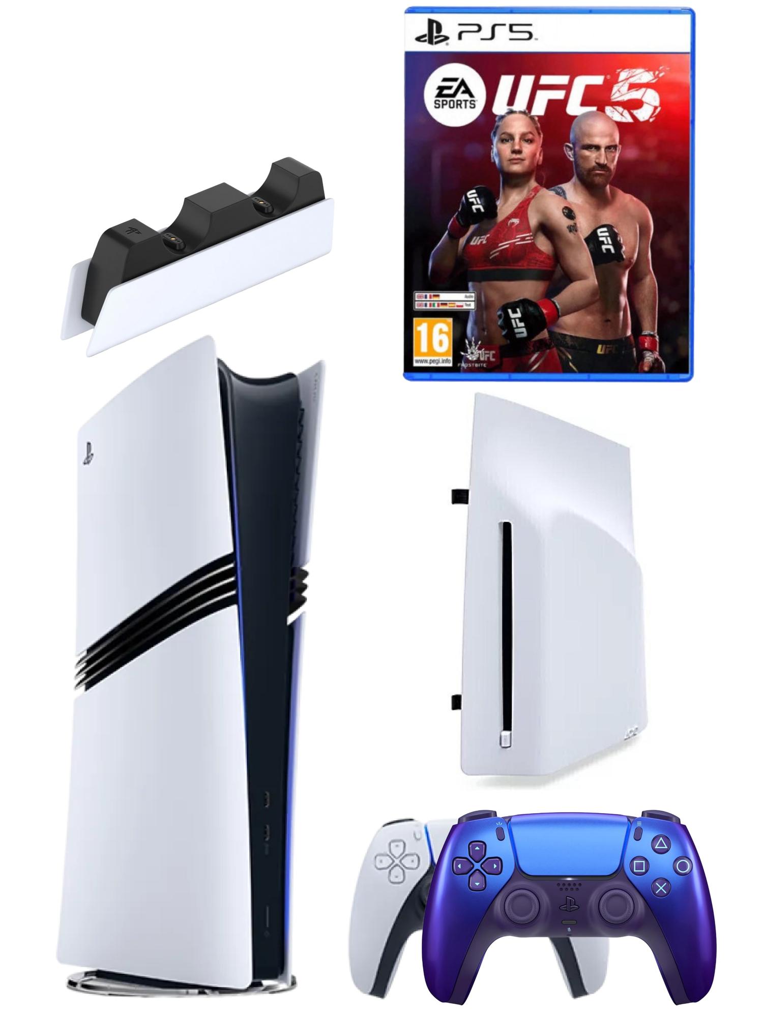 Игровая приставка Sony PS 5 Pro Digital Edition+Зарядная станция+ Дисковод +2-ой геймпад(chrome indigo)+UFC 5 , 2Tb SSD