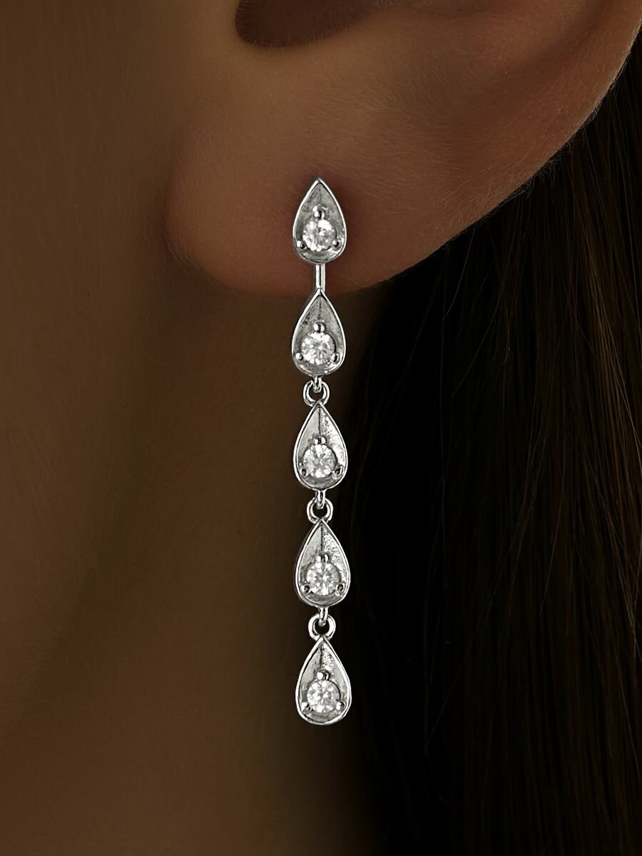 Серьги, серебро, 925 проба, родирование, фианит