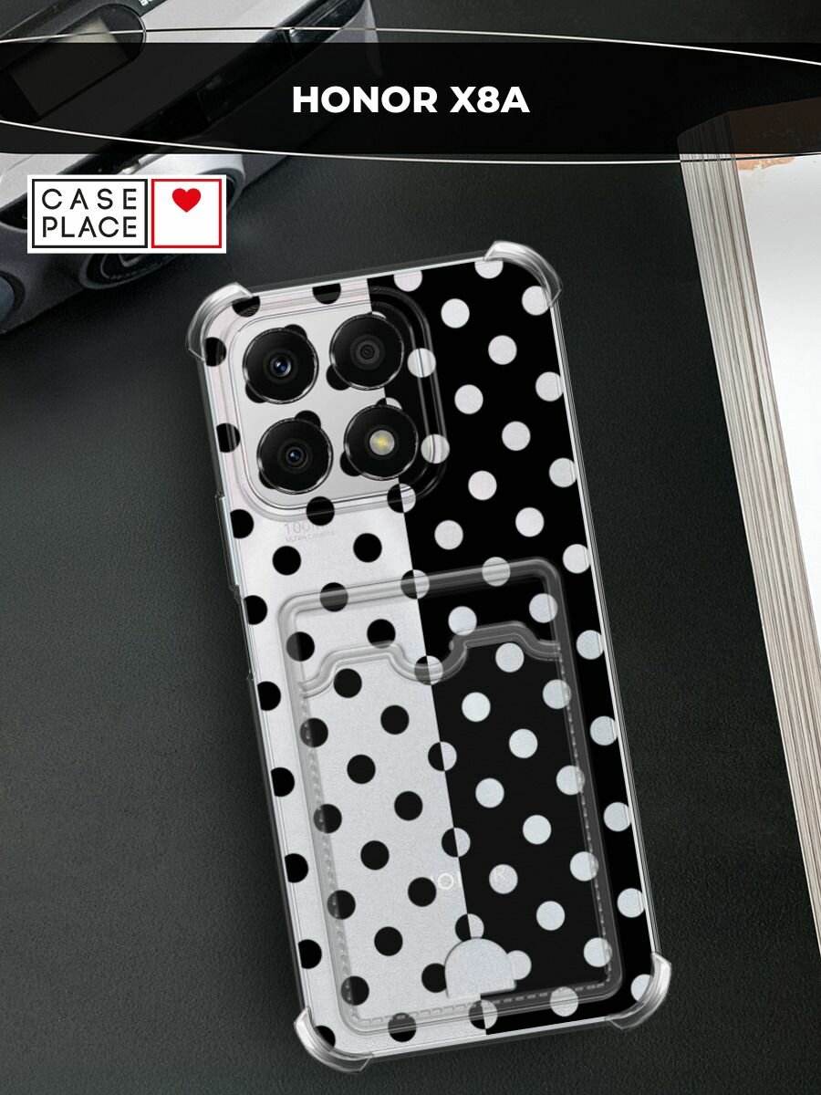 Чехол на Honor X8A (Хонор X8A) с картой и принтом Черный и белый горошек
