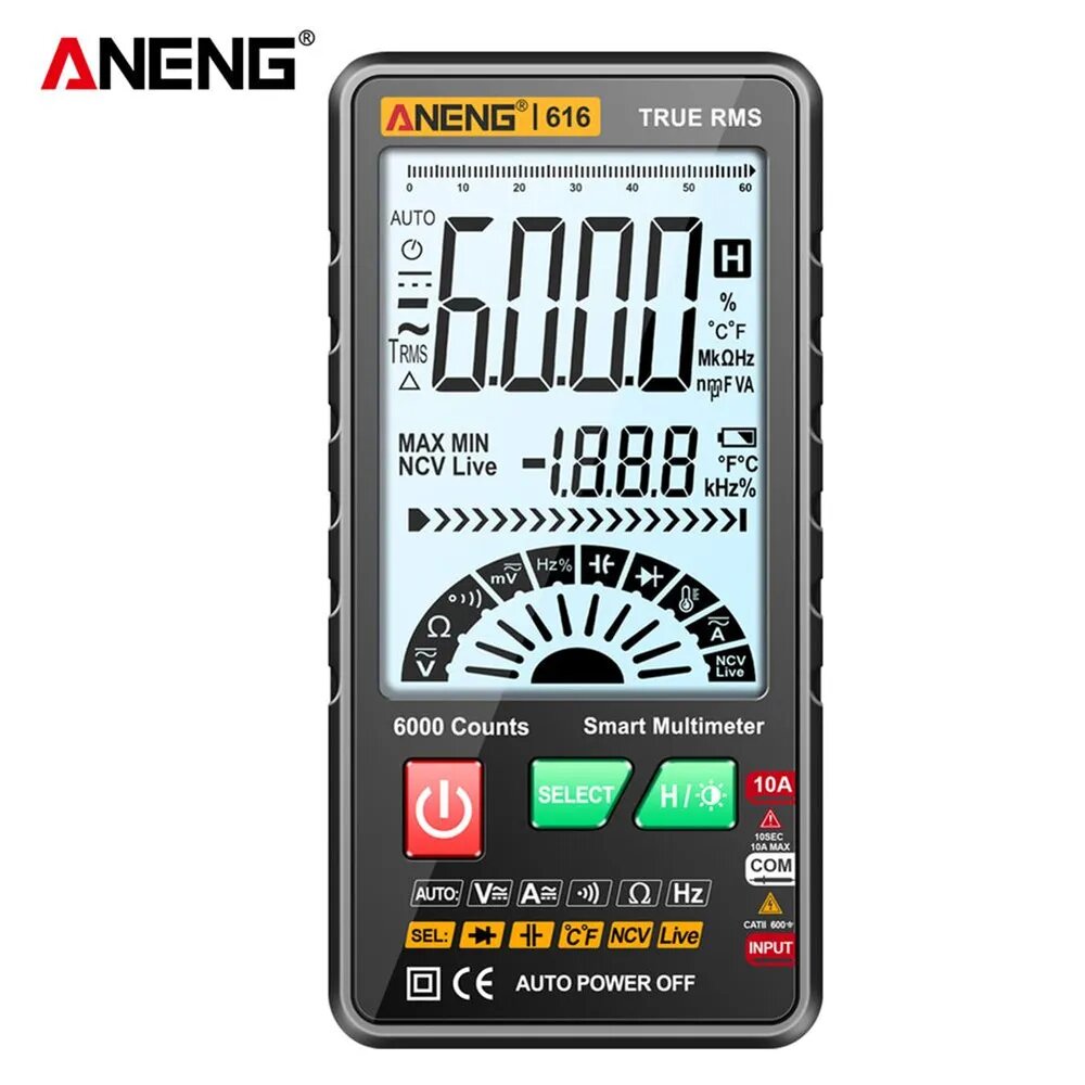 Цифровой мультиметр ANENG 616, измерение переменного и постоянного тока до 10 А