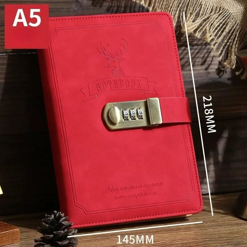 Блокнот "Notebook" красный, А5, с кодовым замком, 145x218 мм