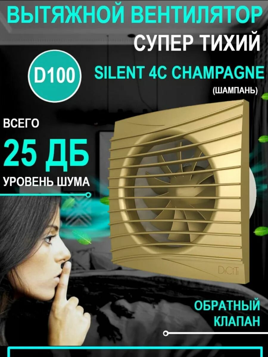 Вытяжной бытовой вентилятор SILENT 4C champagne с обратным клапаном