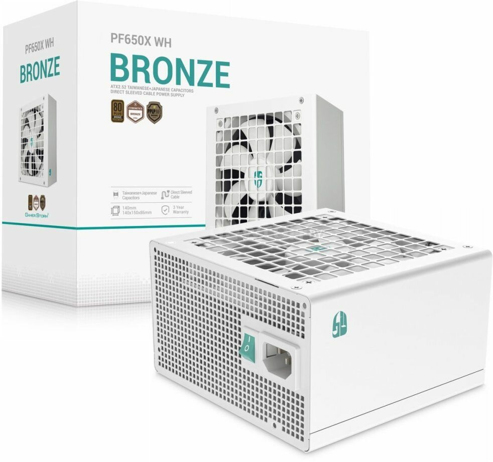 Блок питания компьютера Deepcool Блок питания PF650, 650Вт, 80 PLUS WHITE, 120мм, черный, retail