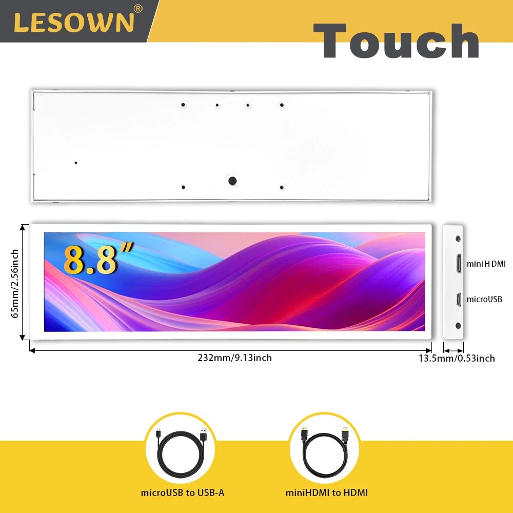 LESOWN ЖК-монитор 8.8", сенсорный, вытянутый Touch Monitor