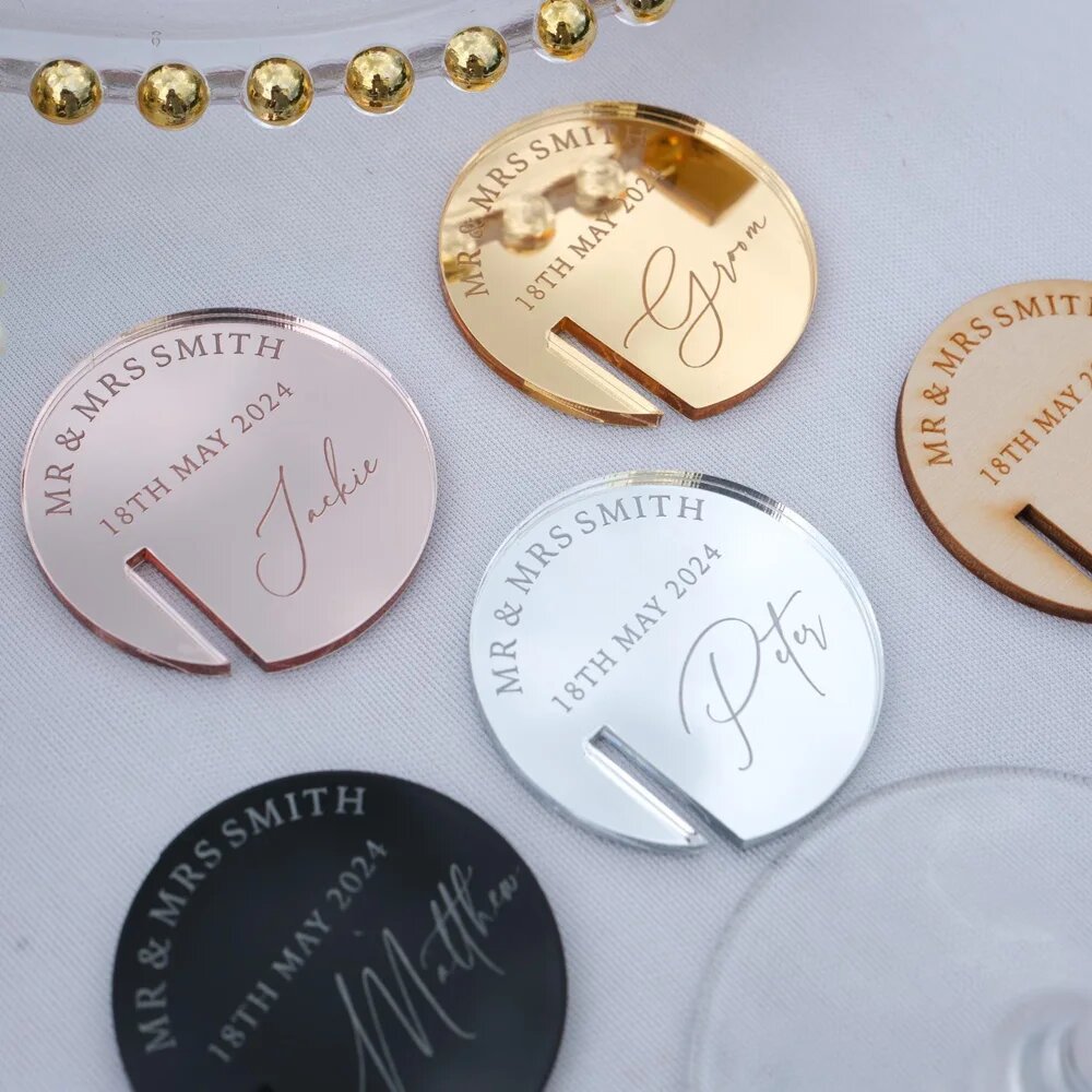 Персонализированные акриловые подвески для напитков 30pcs, Mirror Gold