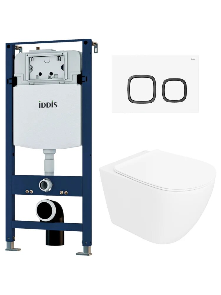 Комплект 4 в 1: Инсталляция IDDIS Профикс (Profix) PRO0000i32 / Унитаз подвесной STWORKI Готланд S13401WH безободковый, с микролифтом / Кнопка Юнификс (Unifix) UNI04WBi77, Комплект креплений