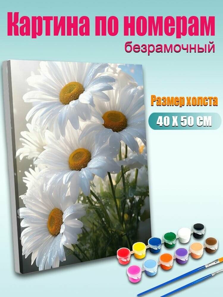 Картина по номерам 40х50 см Белые ромашки в солнечном свете без подрамника / DIY картина для декора интерьера / Набор для творчества взрослым