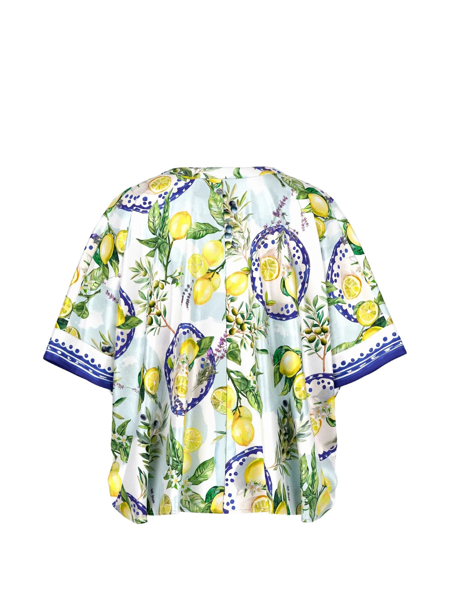 Блуза MARC CAIN Lemon-print V-neck blouse, размер 34, синий — фото 1