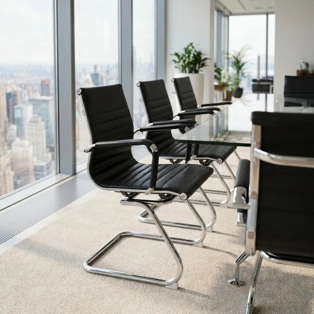 Комплект офисных кресел TetChair Урбан С на полозьях, 2 шт, искусственная кожа, черный