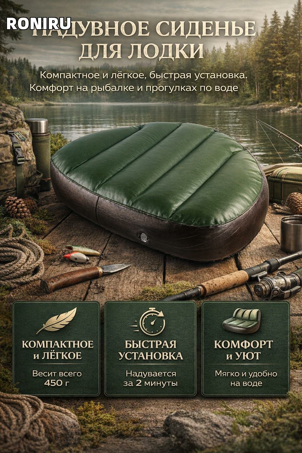 Надувное сиденье для лодки — компактное и лёгкое, быстрая установка, комфорт на рыбалке и прогулках по воде и уюта