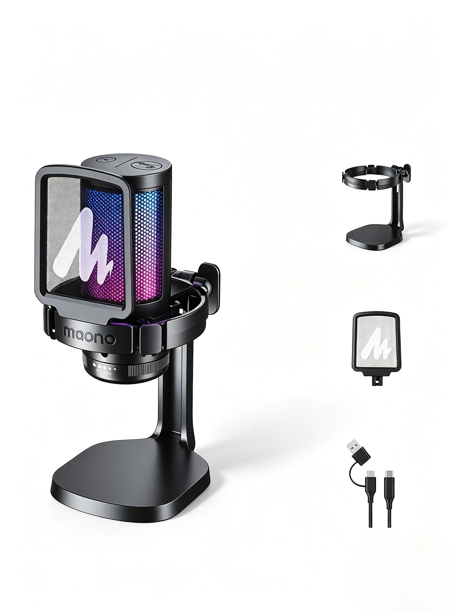Микрофон Игровой USB микрофон Maono DM20 с RGB подсветкой для стриминга и записи голоса