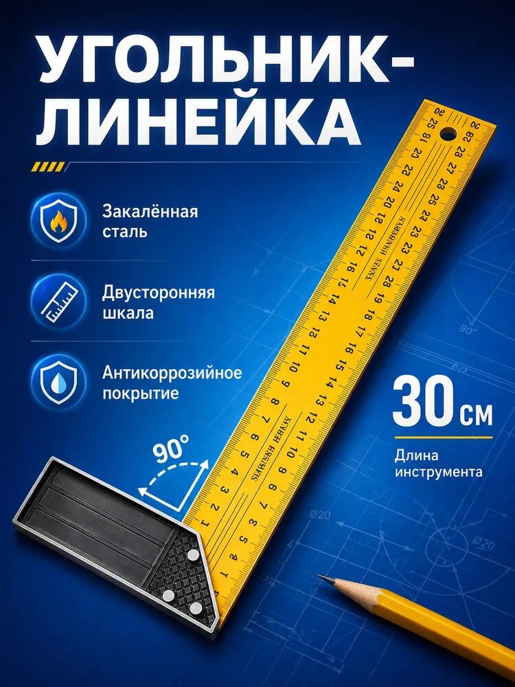 Линейка, угольник строительный 300мм х 125мм