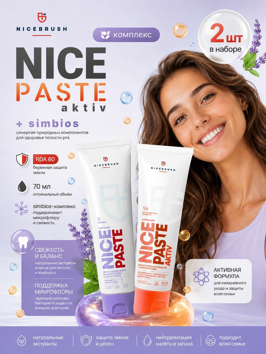 Набор 2 шт зубная паста NICEPASTE AKTIV + SIMBIOS