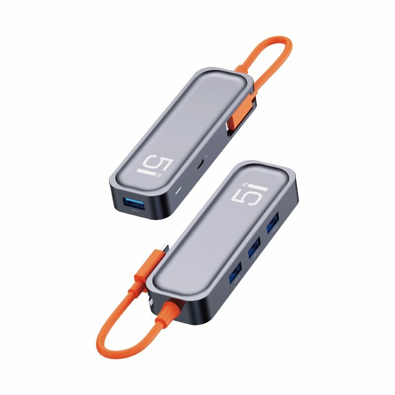 Многофункциональный хаб Rock TR15 5 in 1 Type-C to USB3.0*4+Micro usb(5V)Docking Station серый