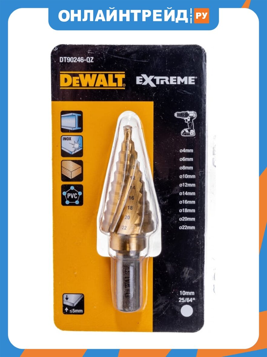 Сверло ступенчатое Dewalt DT90246-QZ, 4-22мм, хвост 10мм