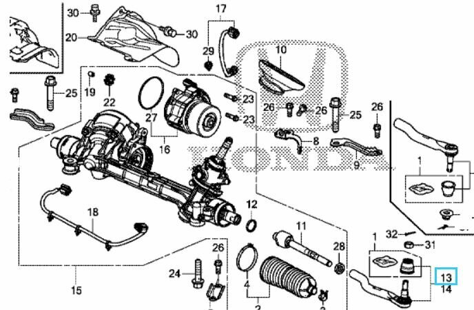 Наконечник рулевой тяги (правый); Артикул Honda: 53540TBAA01 (Оригинал)
