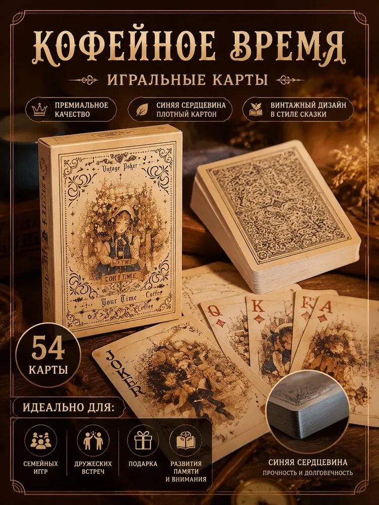 Колода Сказочное Сияние: эстетичные игральные карты с синим слоем и ретро-иллюстрациями