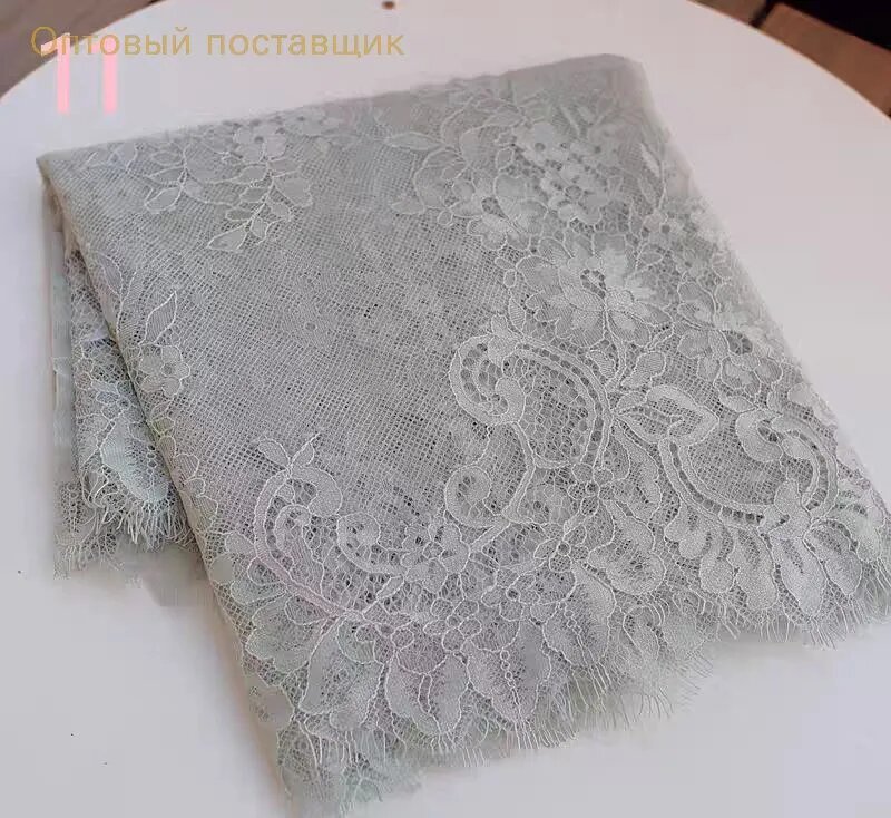 Кружево широкое шантильи - кружевная ткань для шитья, 3 метра, 40 см, светло-серый