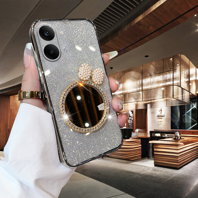 Чехол Xiaomi Poco X8 Pro Max противоударный, защита камеры, С Жемчужный бабочковый с зеркалом подставка (Xiaomi Poco X8 Pro Max)