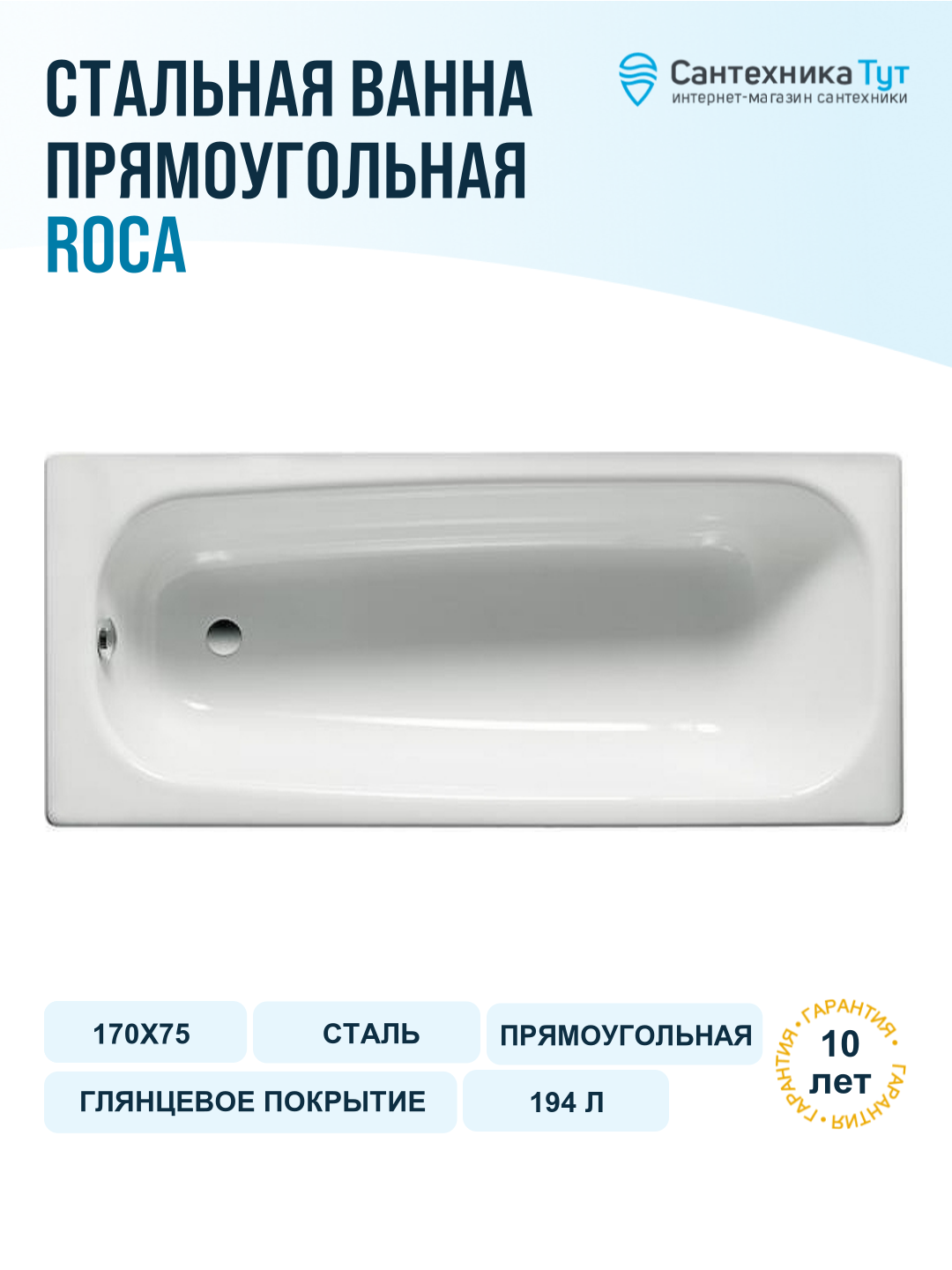 Стальная ванна Roca Body Plus 170х75 237950000 цвет Белый