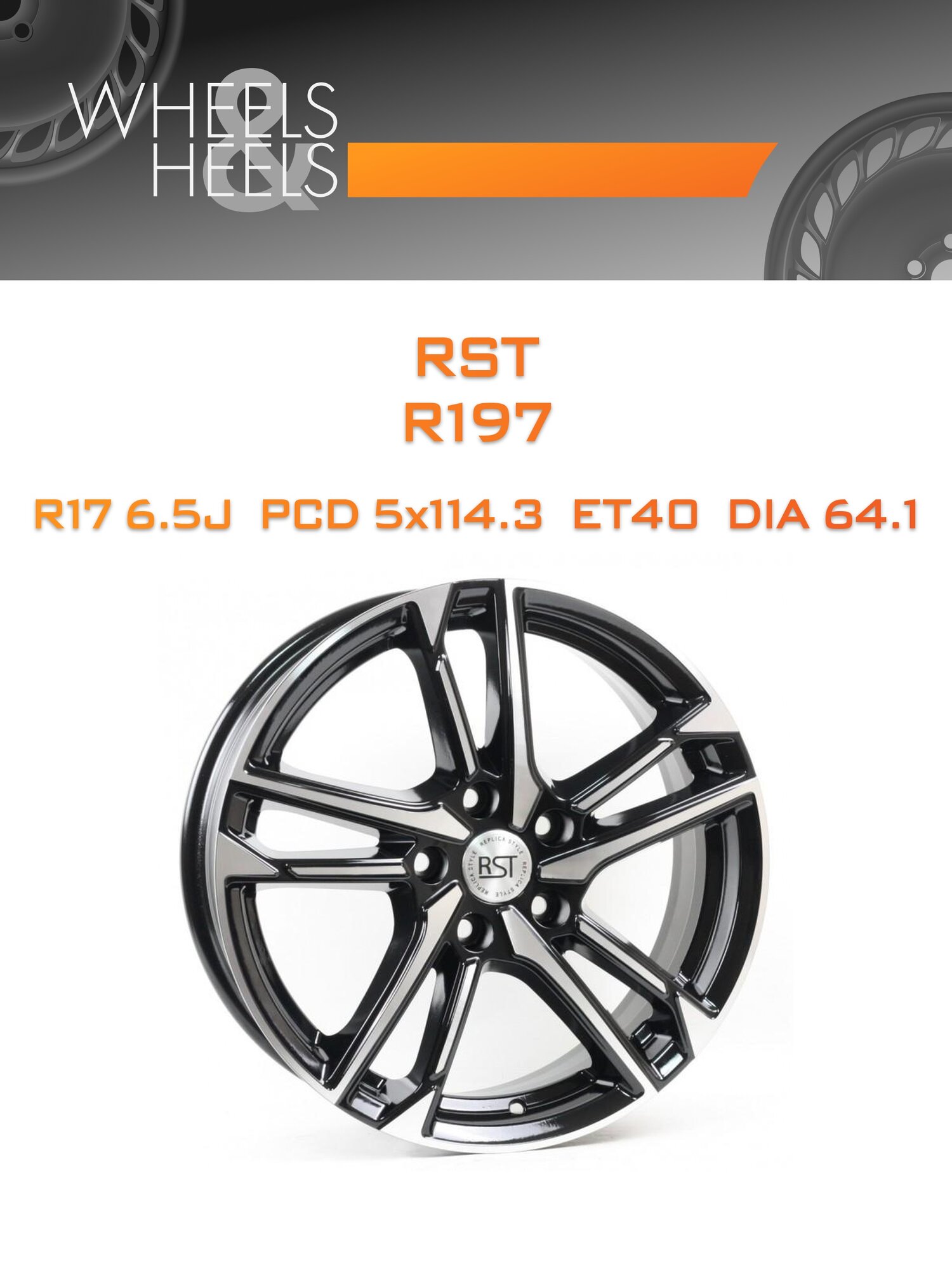 Диск автомобильный литой RST R197 17x6.5 5x114.3 et40 dia64.1 Чёрный с полированной лицевой частью