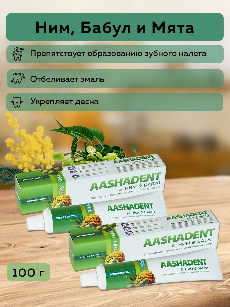 Aasha Herbals Зубная паста Ним и Бабул, 100 г - 2 шт.