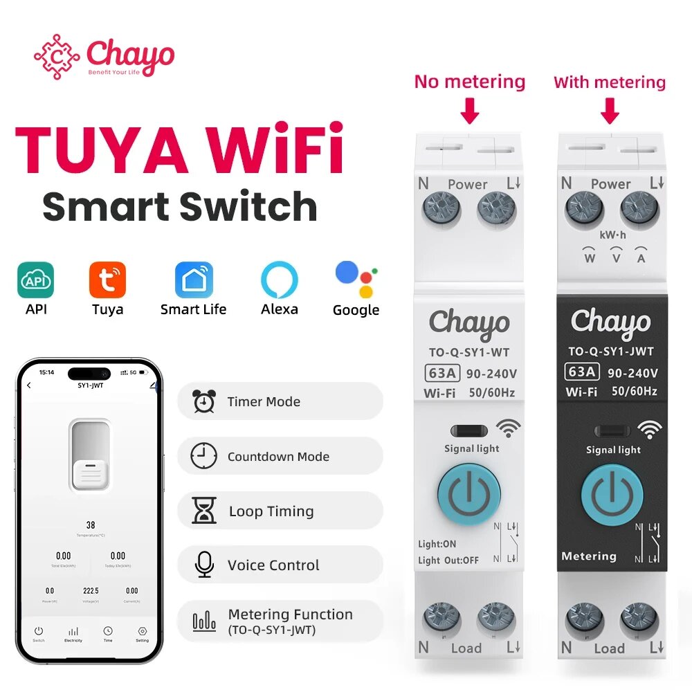 Умный Wi-Fi выключатель TONGOU SY1, 16A, Black with metering