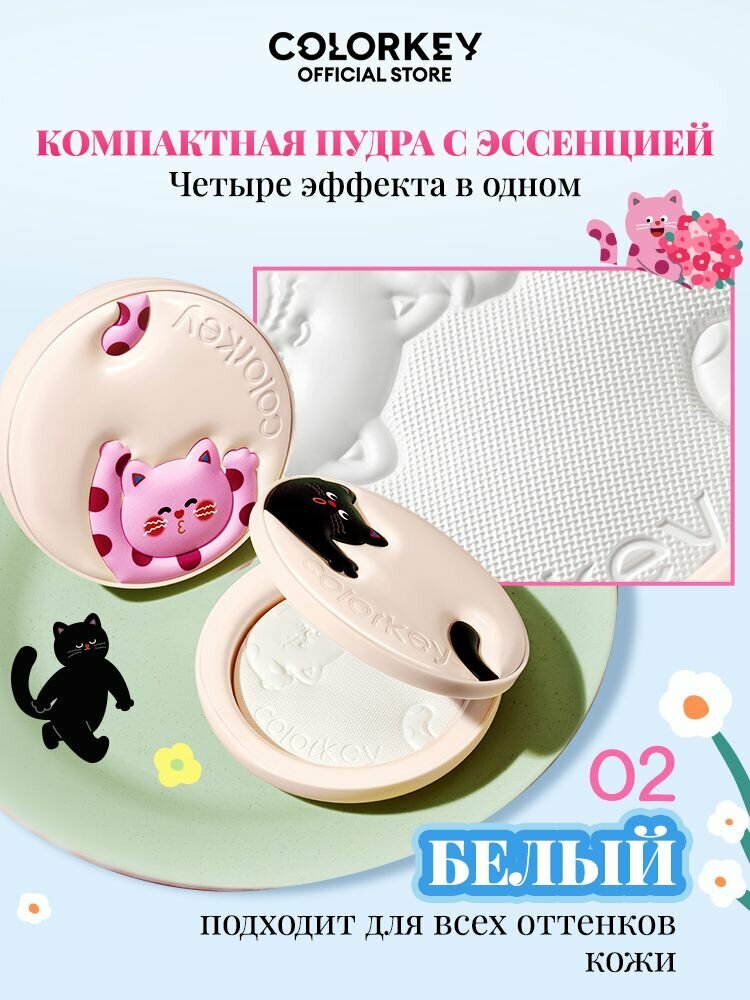 Компактная пудра для фиксации макияжа COLORKEY лёгкая и стойкая, тон 02 Белый, 7 г