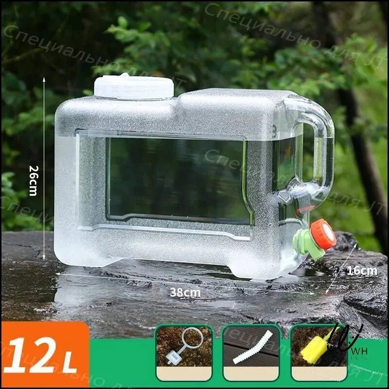 Канистра для воды с краном, 12 л, Белый, прозрачный, зеленый, Поликарбонат, 38x26x16 см