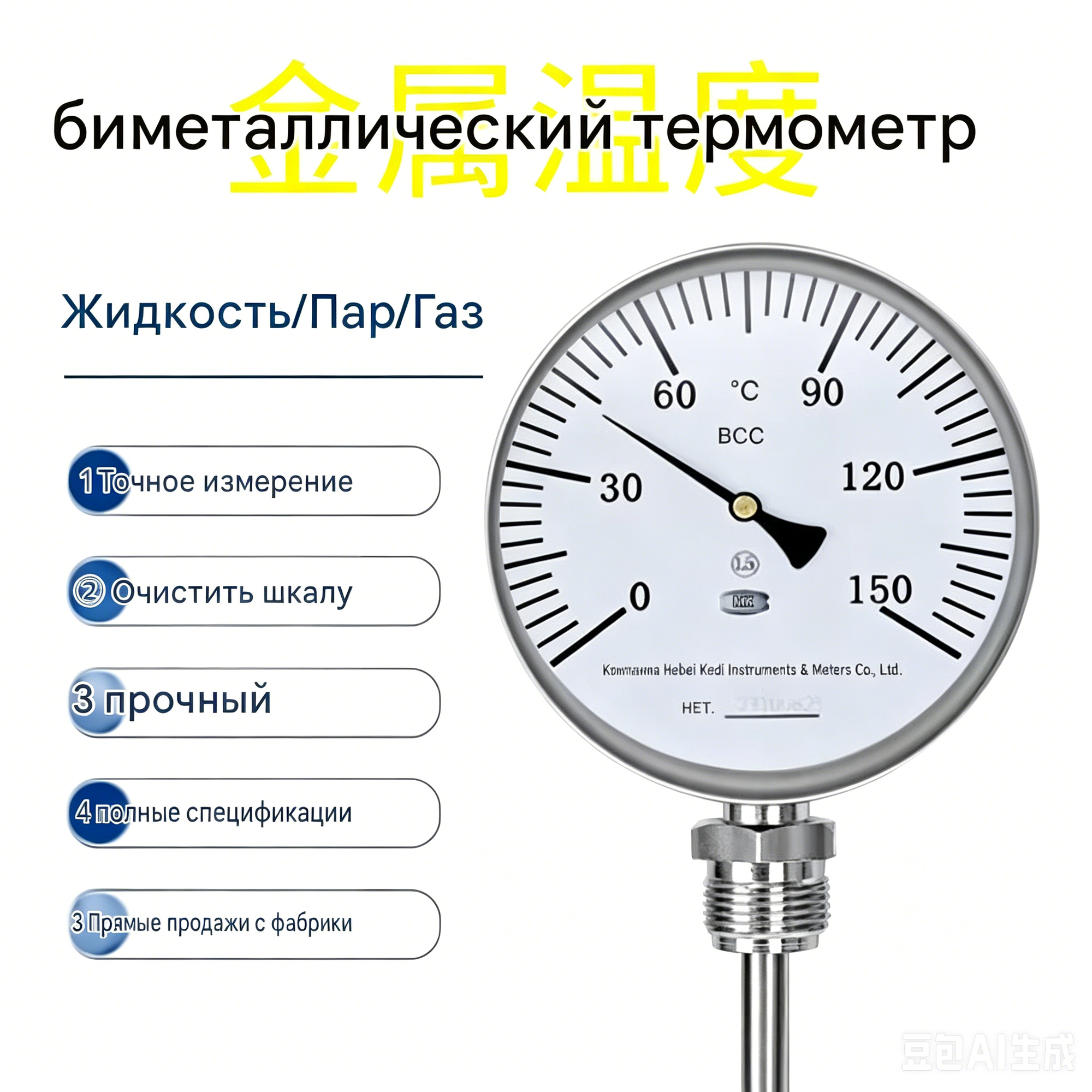 Биметаллический термометр, термометр из нержавеющей стали wss thermometer , радиальный тип 0-150 ℃ выхлопная труба 5 см