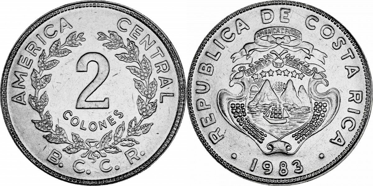 Коста-Рика 2 колона, 1982 - 1983 Герб UNC