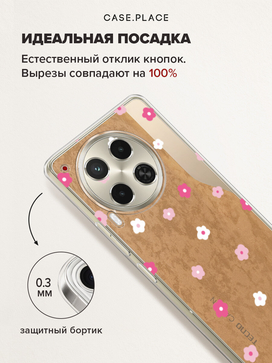 Чехол на Tecno Camon 30 4G / Текно Камон 30 4G с принтом "Весенние цветочки рисунок", прозрачный — фото 1