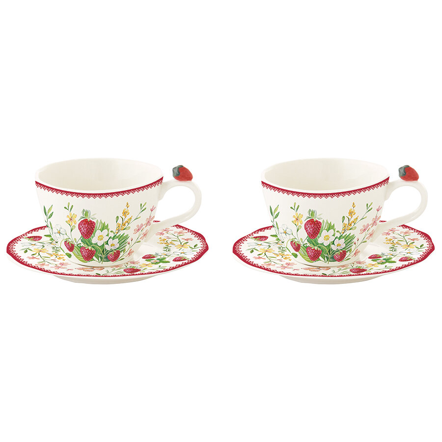 Чашка с блюдцем Jardin Des Fraises 120 мл для чая и кофе набор из 2 шт Easy Life R3405/JARF