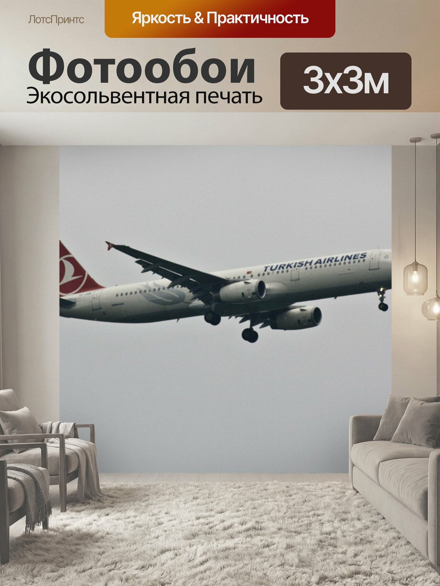 Фотообои "Самолет, авиакомпании, авиатор" 300x300 см. экосольвентная печать