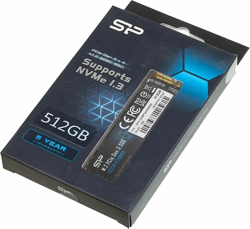 Silicon Power 512 ГБ Внутренний SSD-диск P34A60 M.2 PCI-E 3.0, M.2, PCI-E 3.0 8 Гбит/с (SP512GBP34A60M28)