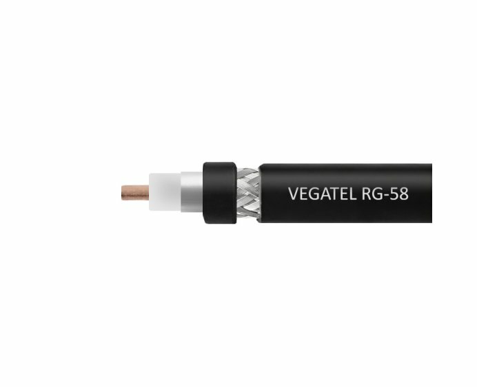 Кабель VEGATEL RG-58 A/U Cu (ГОСТ, PVC, многожильный, черный) бухта 100м