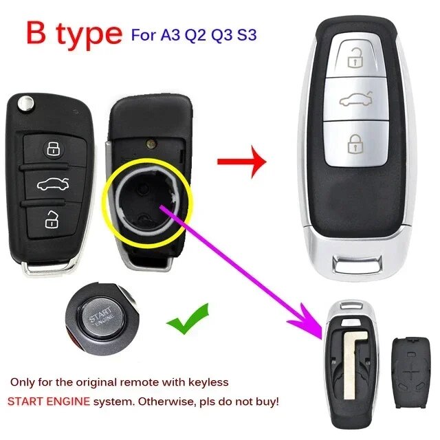 Ecusells Smart Car Remote Key Shell Case Fob Upgrade для Audi A3 A4 A6 A5 A7 A8 TT B type key shell