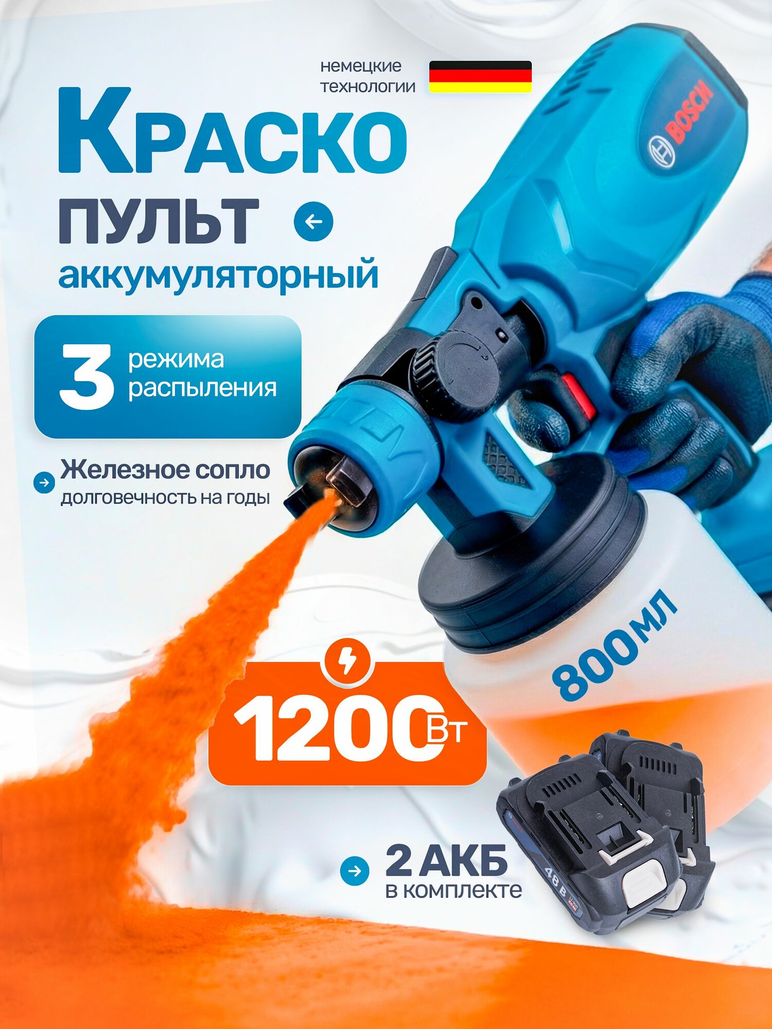 Краскопульт аккумуляторный 1200 Вт