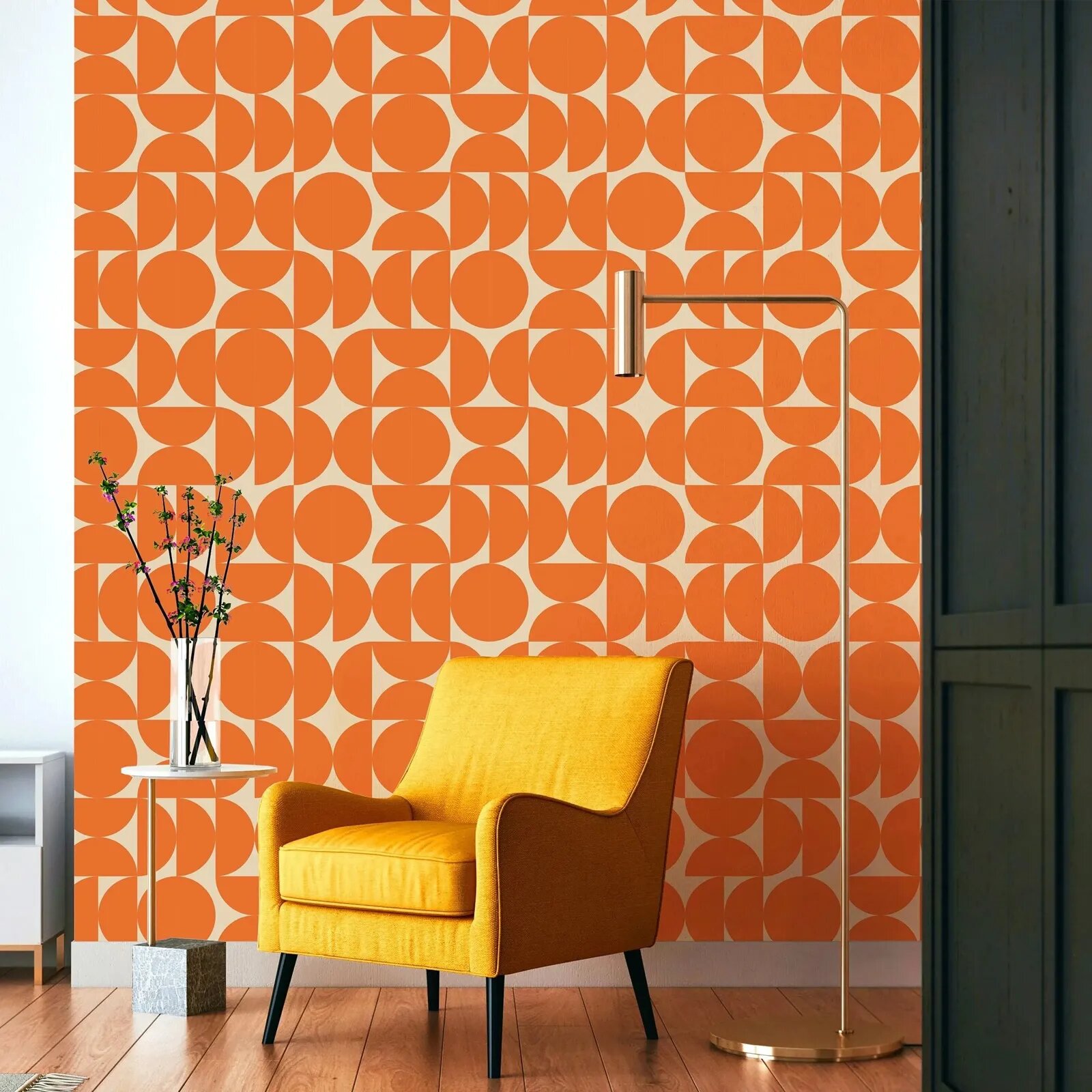 Геометрические обои Pixel&Wall, оранжевые, ，Самоклеящиеся обои ，50cmx300cm ，Защита от плесени, влаги