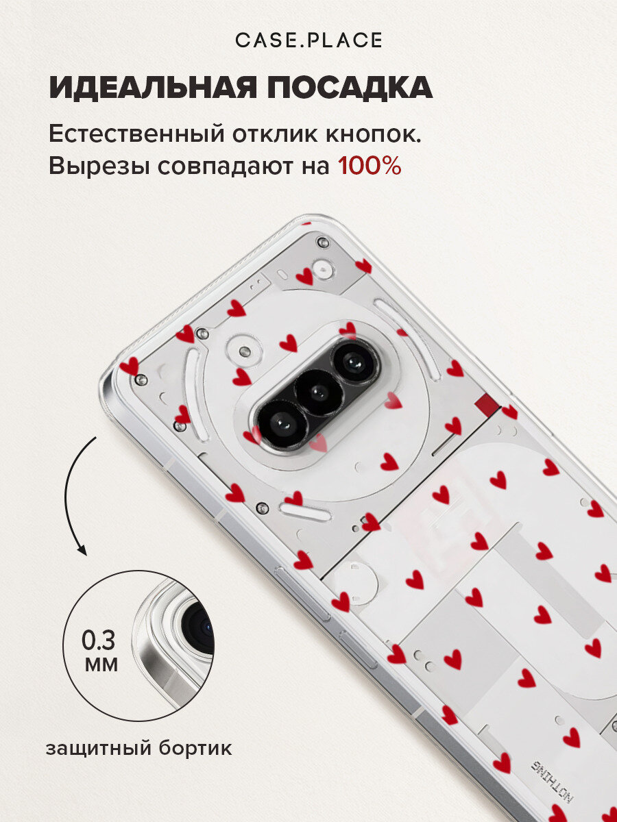 Чехол на Nothing Phone 3a / Нотинг Фон 3а с принтом "Red hearts", прозрачный — фото 1