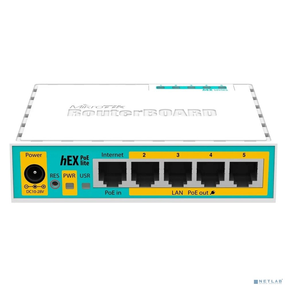 MikroTik RB750UPr2 Маршрутизатор проводной, hEX PoE lite, 5-портовый 100-Мбитный с поддержкой PoE на 4-х портах 5x Ethernet, раздача PoE, 650 МГц ЦП, 64 МБ