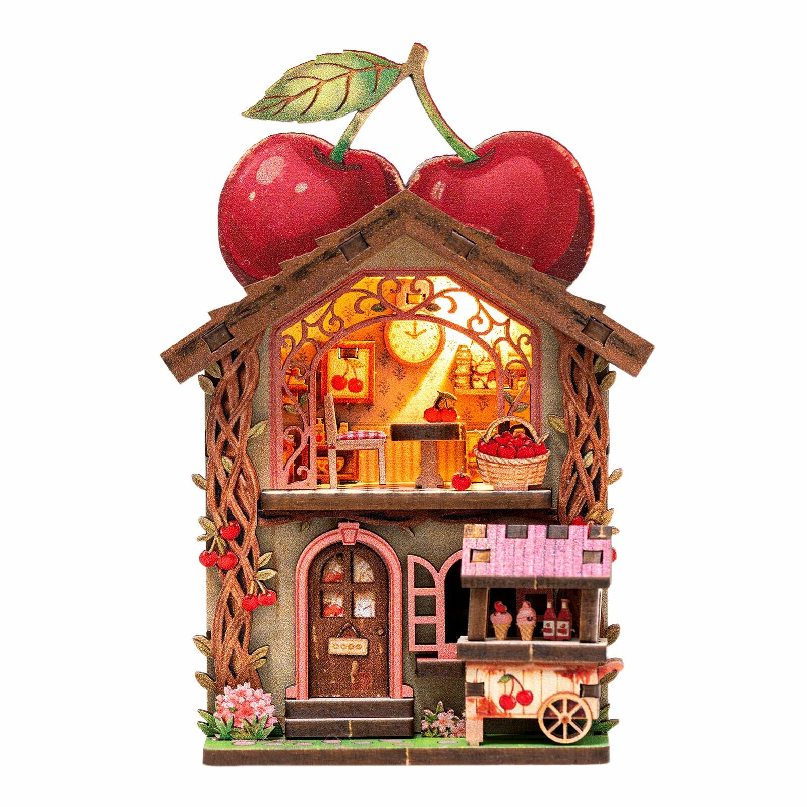 Деревянный 3D пазл "Книжный уголок" с магнитом Розовый, Cherry Dessert Shop
