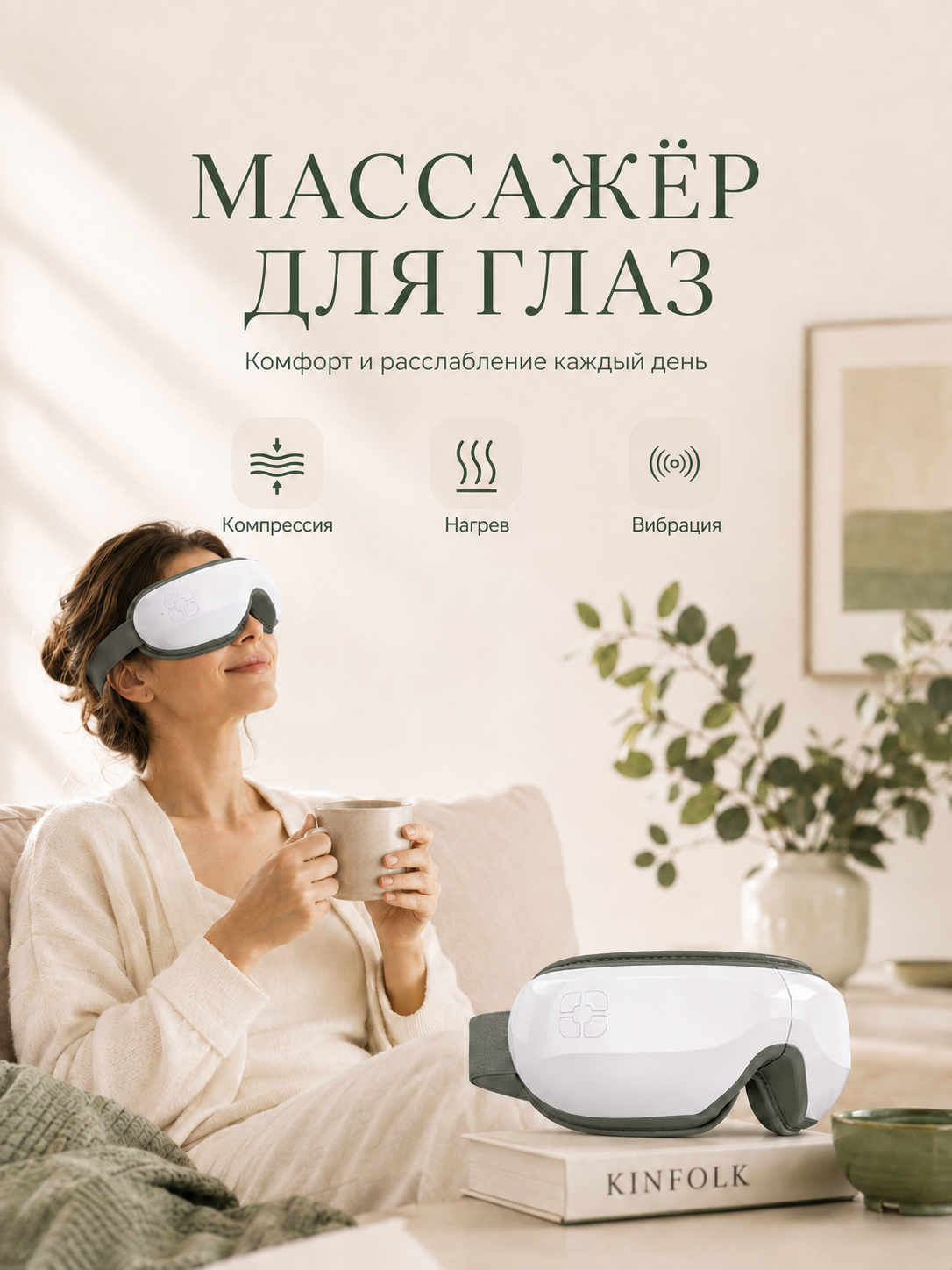 Medcursor Массажер для глаз электрический , с bluetooth, 9 режимами, подогревом и регулируемым ремешком, подарок мужчине