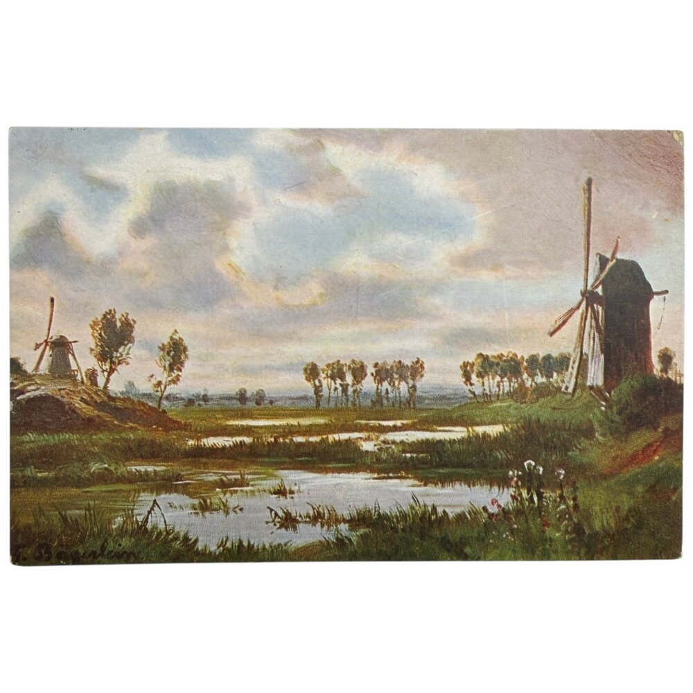 Почтовая открытка "Ветряные мельницы у реки" 1900-1917 гг. Германская Империя