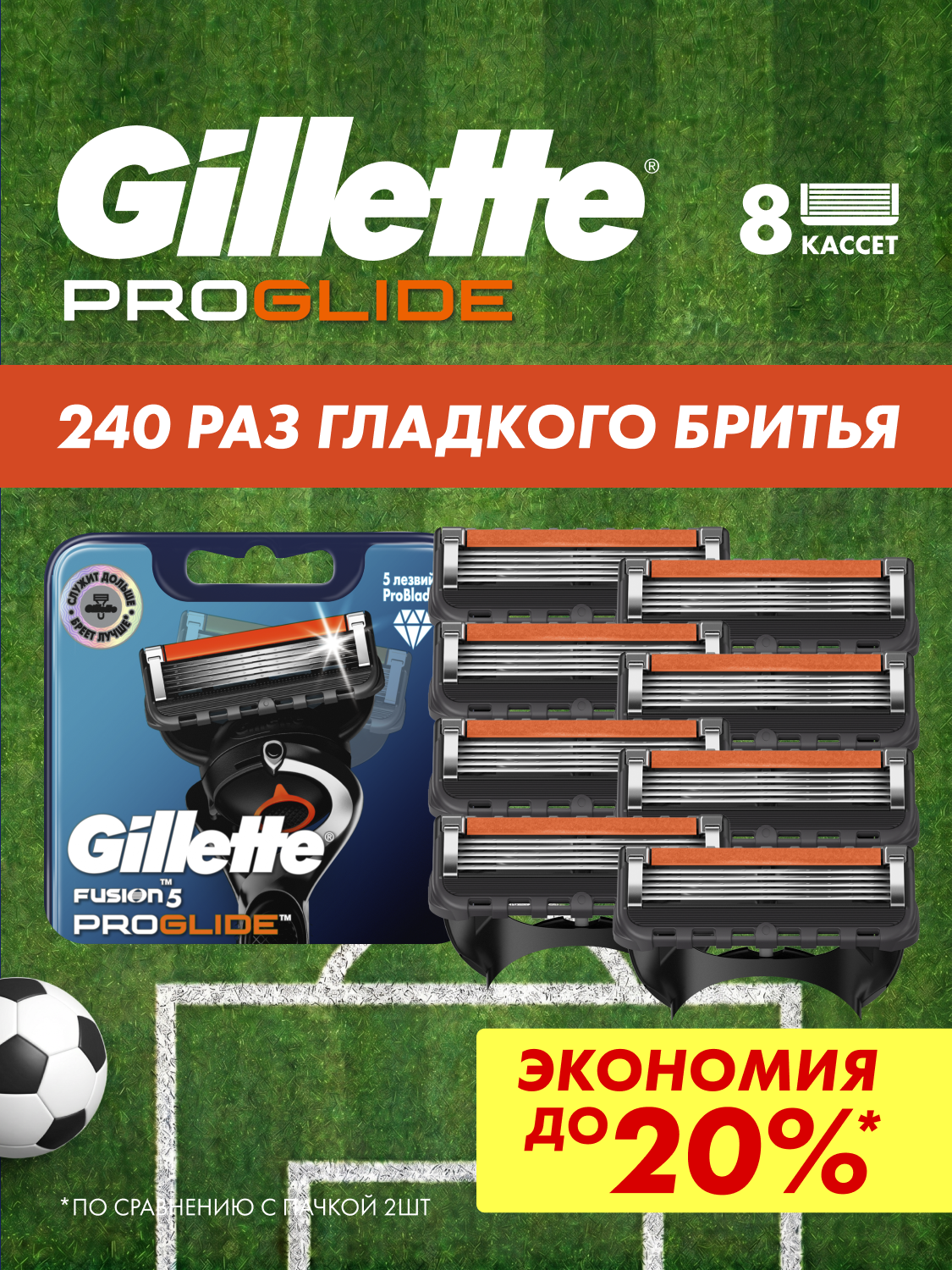 GILLETTE Fusion 5 ProGlide Сменные кассеты для бритья с 5 лезвиями, мужские, 8 шт