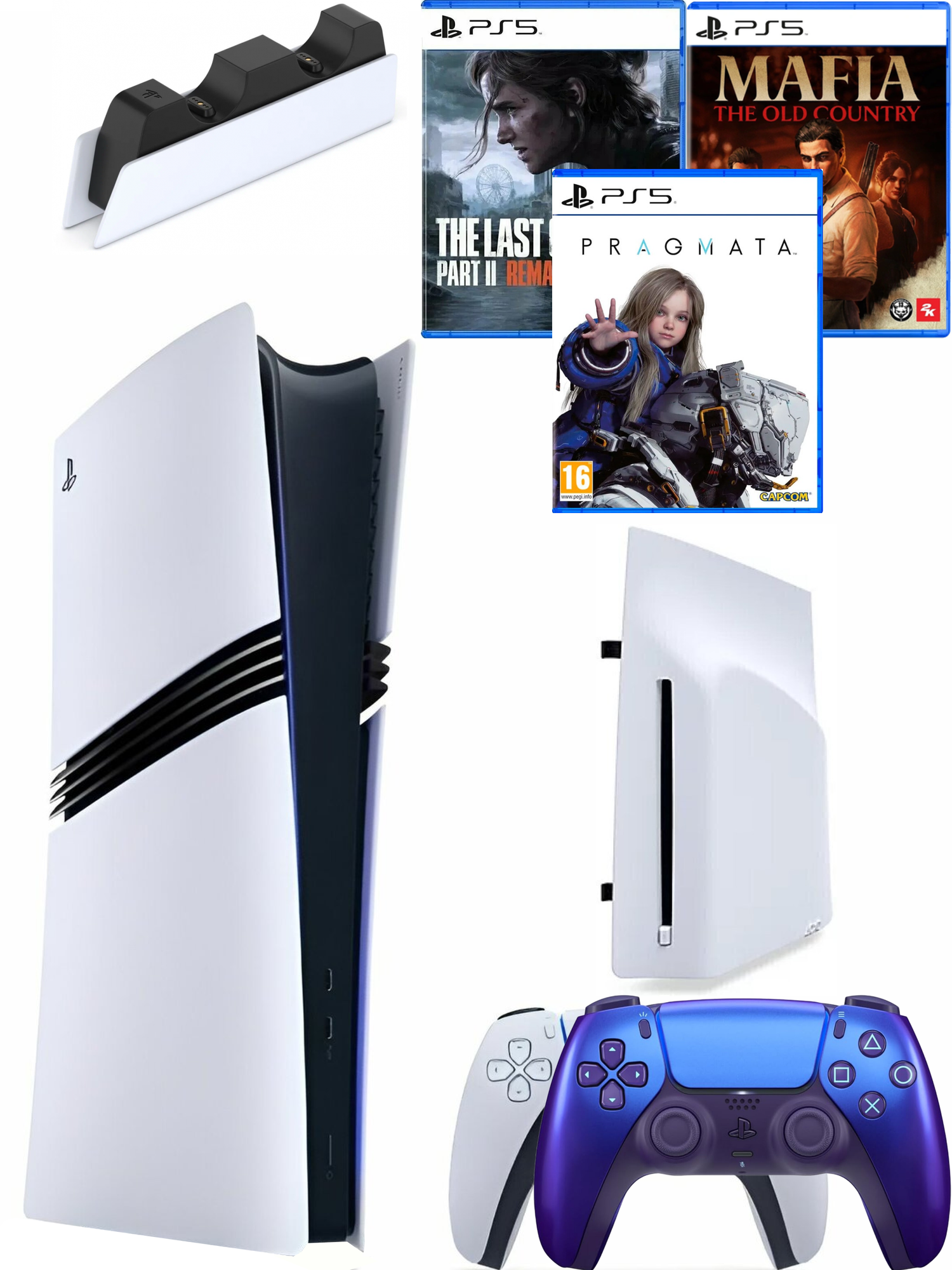 Игровая приставка Sony PS 5 Pro Digital Edition+Зарядная станция+ Дисковод +2-ой геймпад+3 игры , 2Tb SSD