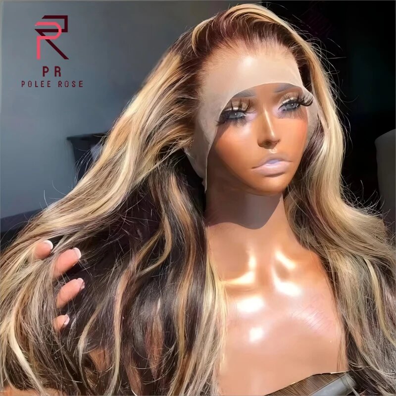 POLEEROSE Выделите Медовый Блондин Объемная Волна Парик из 36 дюймов, 180%, 13x6 HD Frontal Wig
